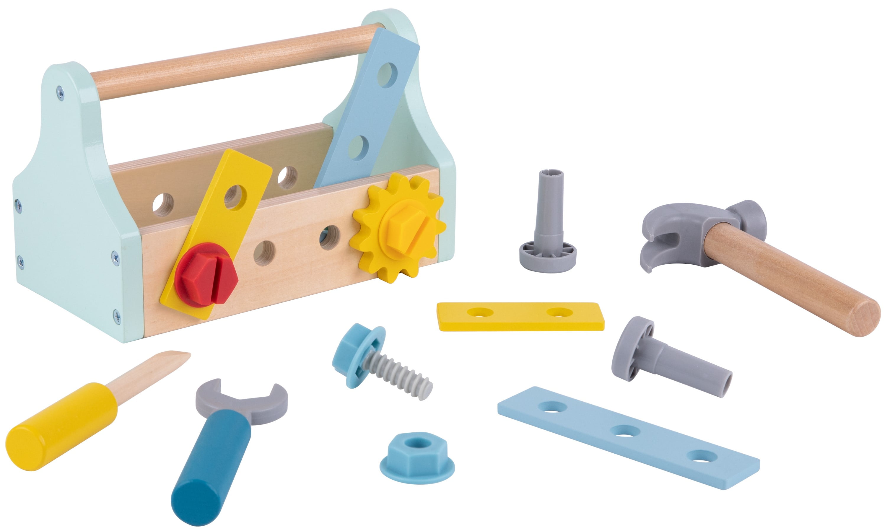 TOOKYLAND Wooden Toy Tool Box - 18pcs - Pretend Play Construction ...