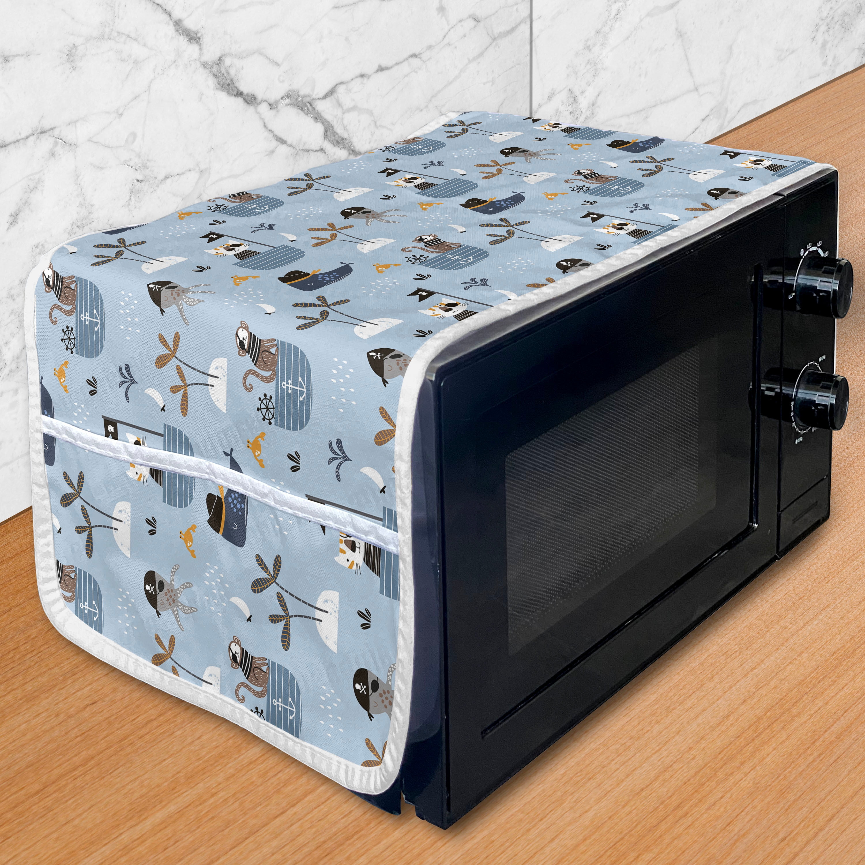 Cat Microwave Oven Cover, Forest Themed Pattern of Animals on Ships ...