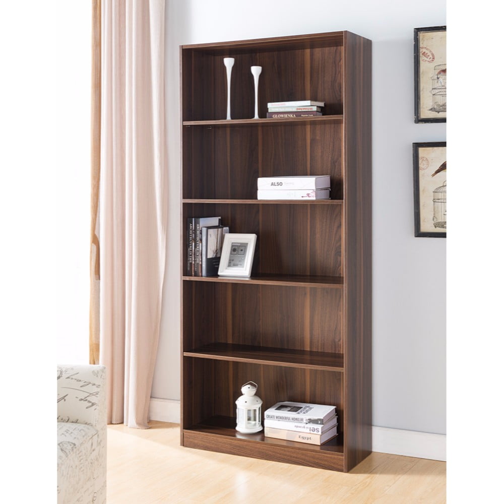 Wide Spacious Bookcase With Five Shelves, Brown - Walmart.com