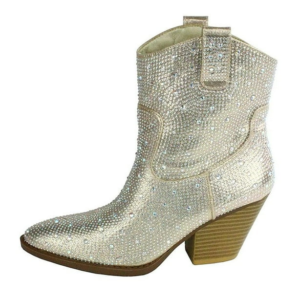 Forever Women Cowgirl Cowboy Western Ankle Boots Pointy Toe Rhinestone ...