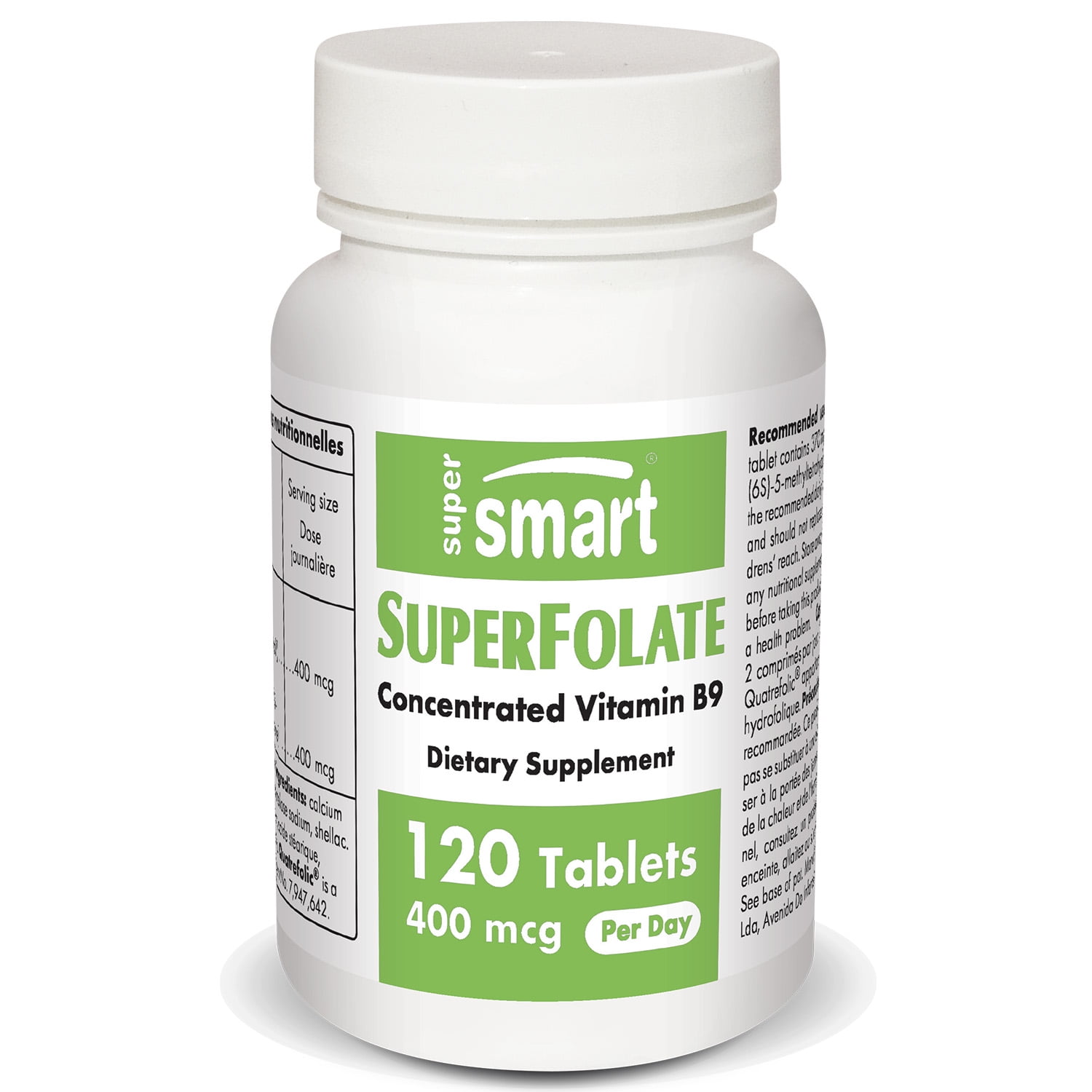 Supersmart - Super Folate Supplement - Folic Acid 400 mcg per Day ...