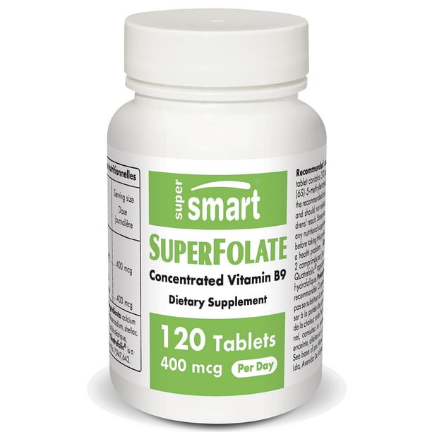 Supersmart - Super Folate Supplement - Folic Acid 400 mcg per Day ...