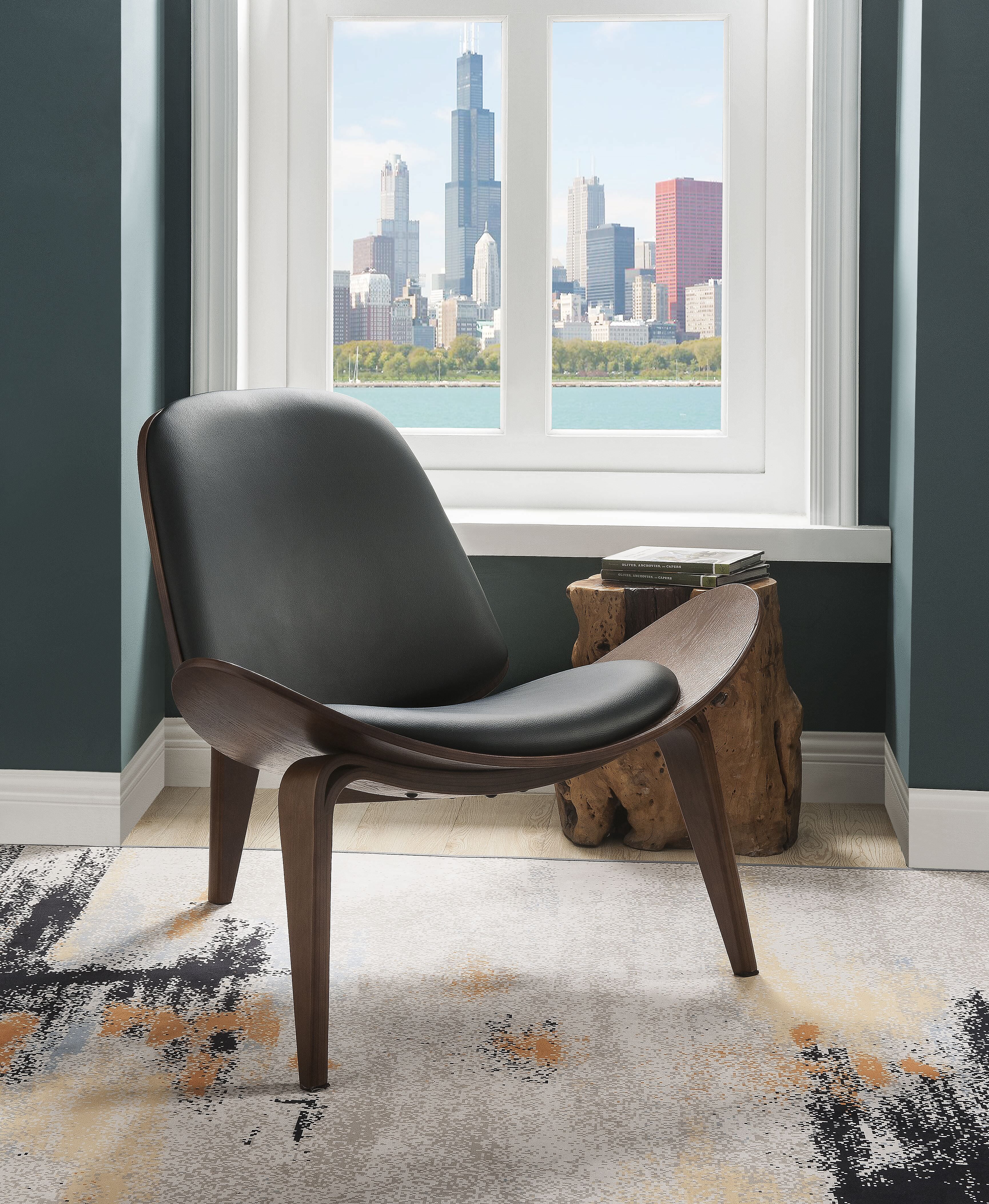 Acme Gwern Accent Chair in Black Bonded Leather and Walnut - Walmart.com