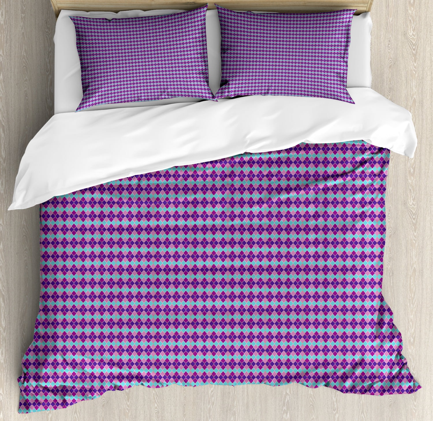 Quatrefoil Duvet Cover Set Queen Size, Vibrant Vivid Lattice of Middle ...
