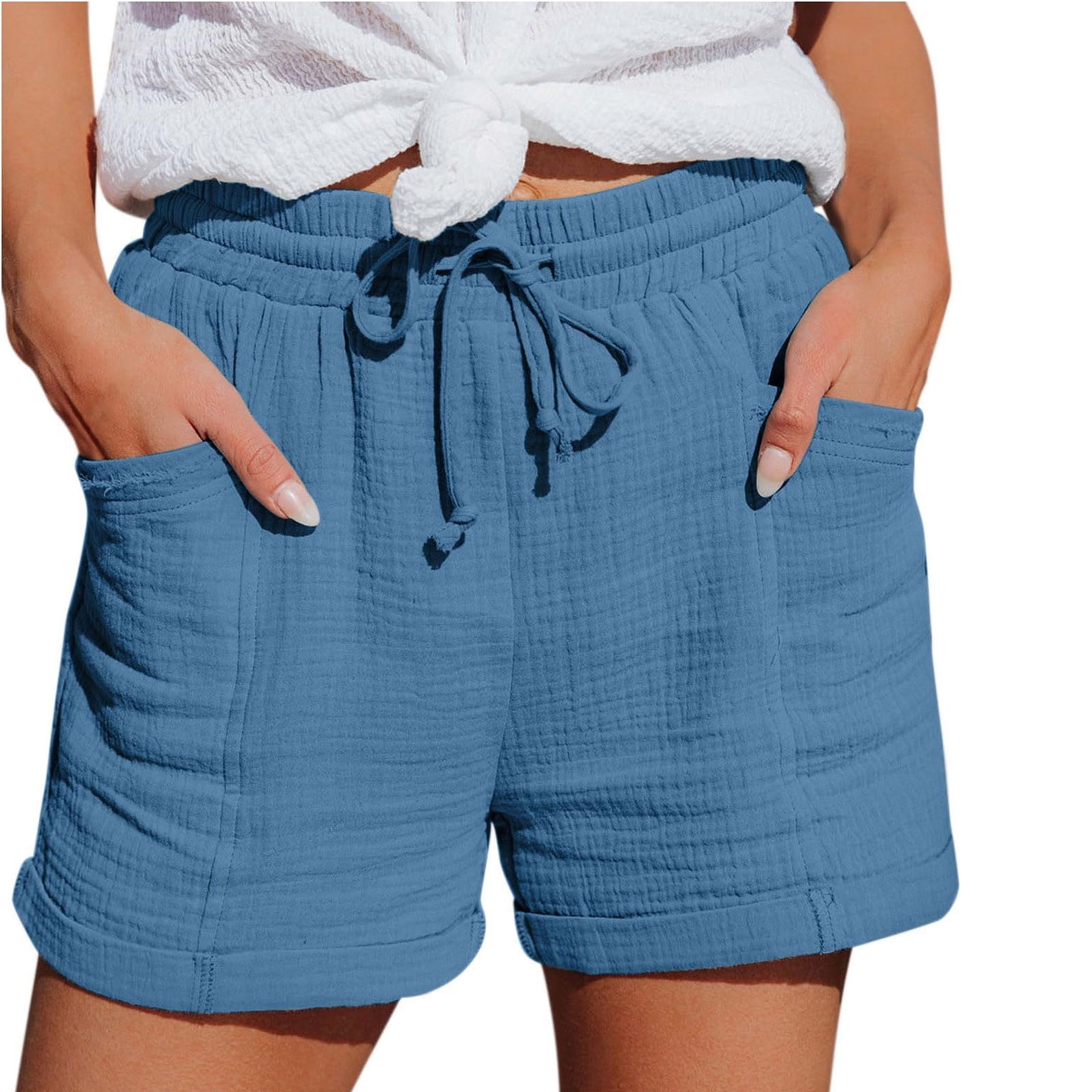 Click here for Wrkekc Womens Shorts Casual Solid Color Pocket Sho... prices