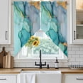 Abstract Teal Swag Curtain Valance for Window 2 Panels Blue Gold Marble ...