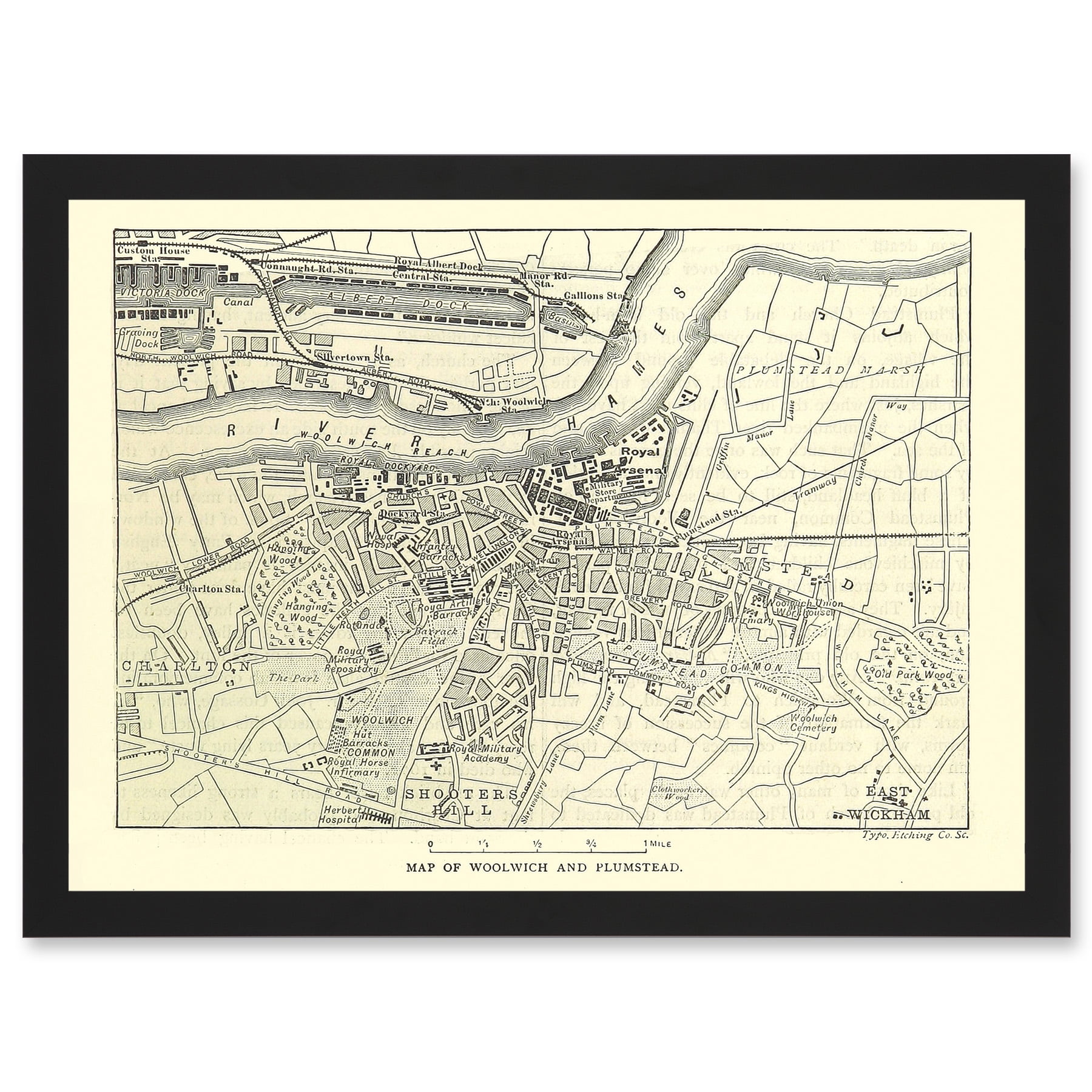 Map Antique Woolwich Plumstead London River Thames Artwork Framed Wall ...