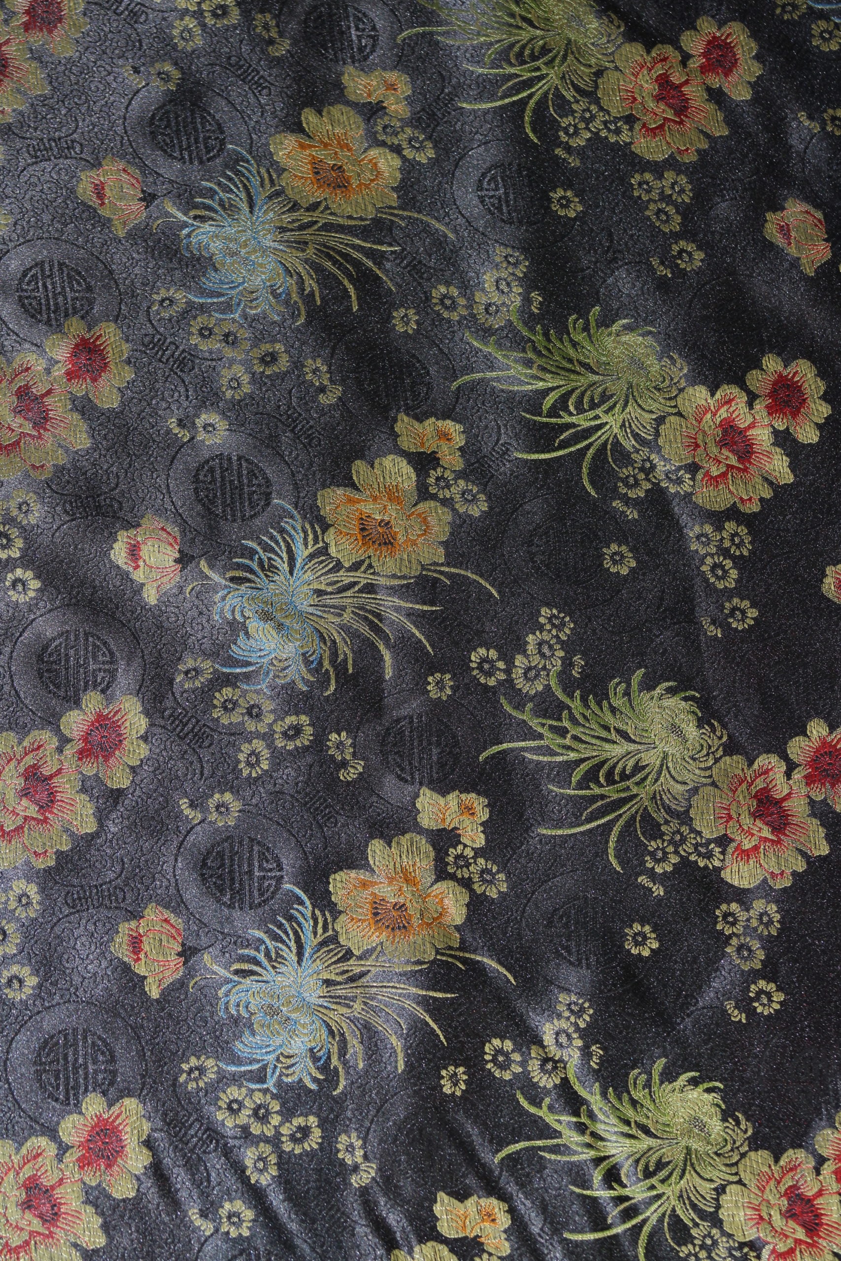 Chinese Medallion & Flower Brocade Satin, Sells by the Yard from Sal ...