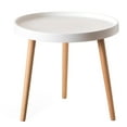 Modern Plastic Round Side Table Accent Coffee Table with Beech Wood ...