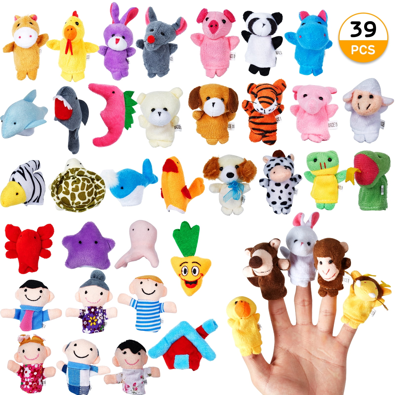 Juiluna 39pcs Soft Plush Animal Finger Puppets Toys Set for Toddlers ...
