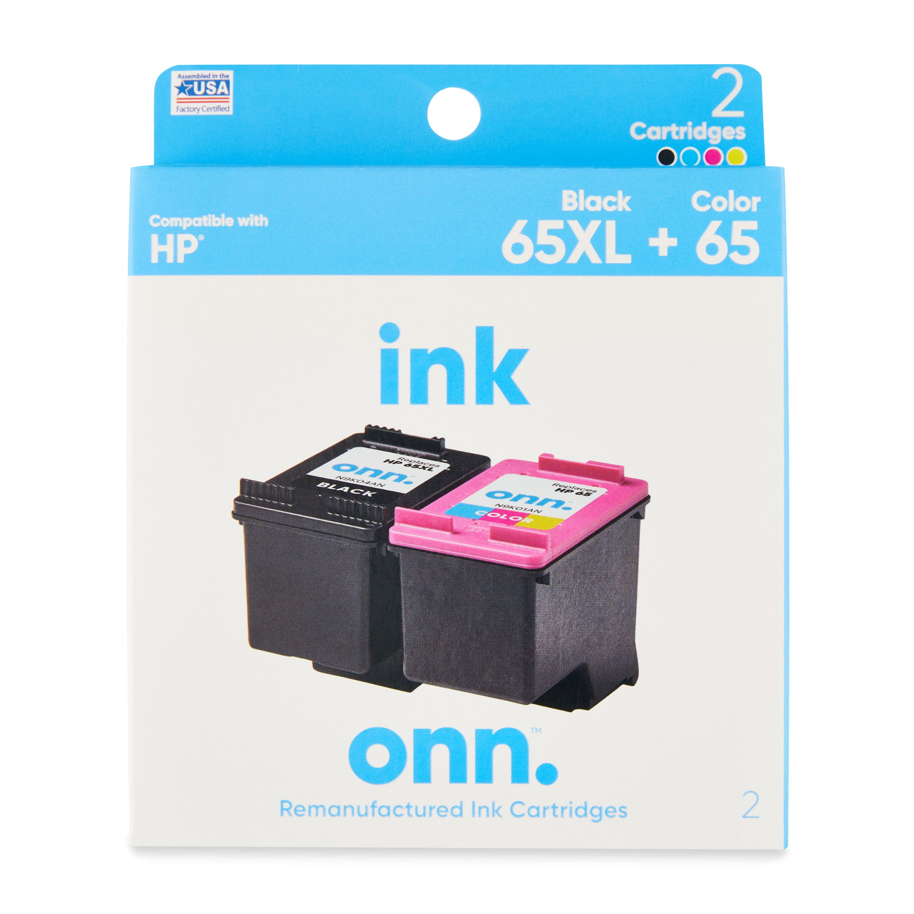 ONN HP 65XL/65 High Yield Black & Tri-Color Inkjet Cartridges 2-Pack ...