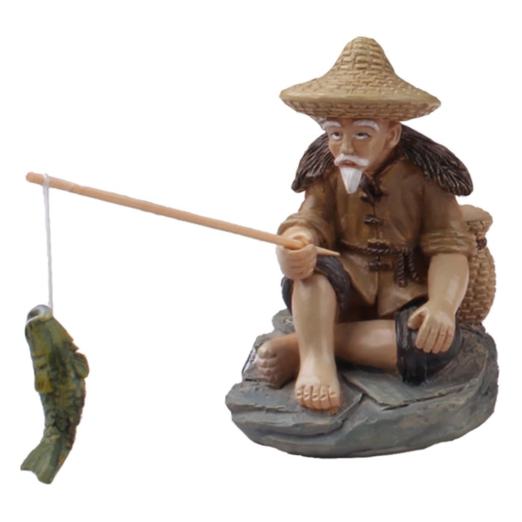 Mini Fisherman Figurines Garden Statue Swimming Pool Miniature Figure ...