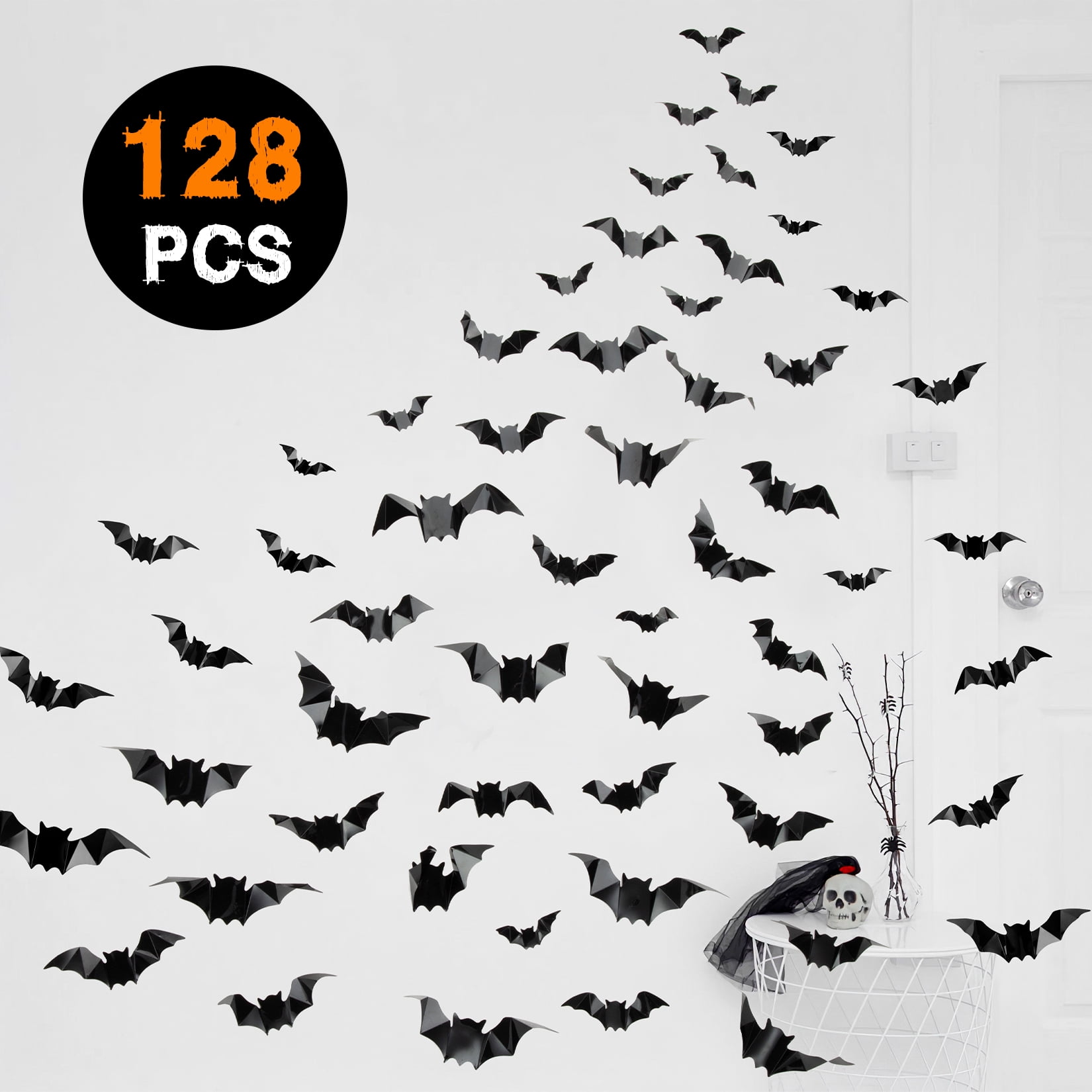 HiMiss 3D Bats Wall Stickers 4 Sizes Halloween Decorative Decals ...