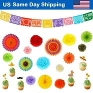 Mexican Fiesta Decor - 6 Fans, 5 Pom Poms, 2 Papel Picado, 1 Garland ...