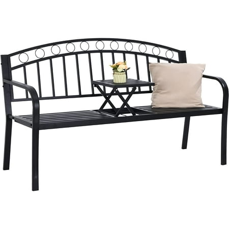50" Patio Garden Bench - Outdoor Benches with Anti-Rust Steel Frame ...