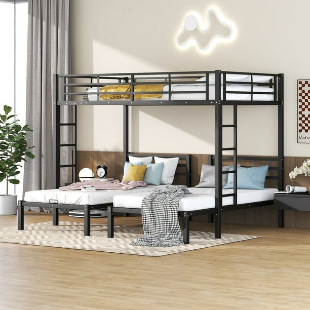 Bellemave Metal Triple Bunk Bed with Ladder, Full over Twin & Twin Bunk ...