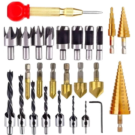 Set of 26 countersink bits including 8 wood cutting tool bits, 7 three ...