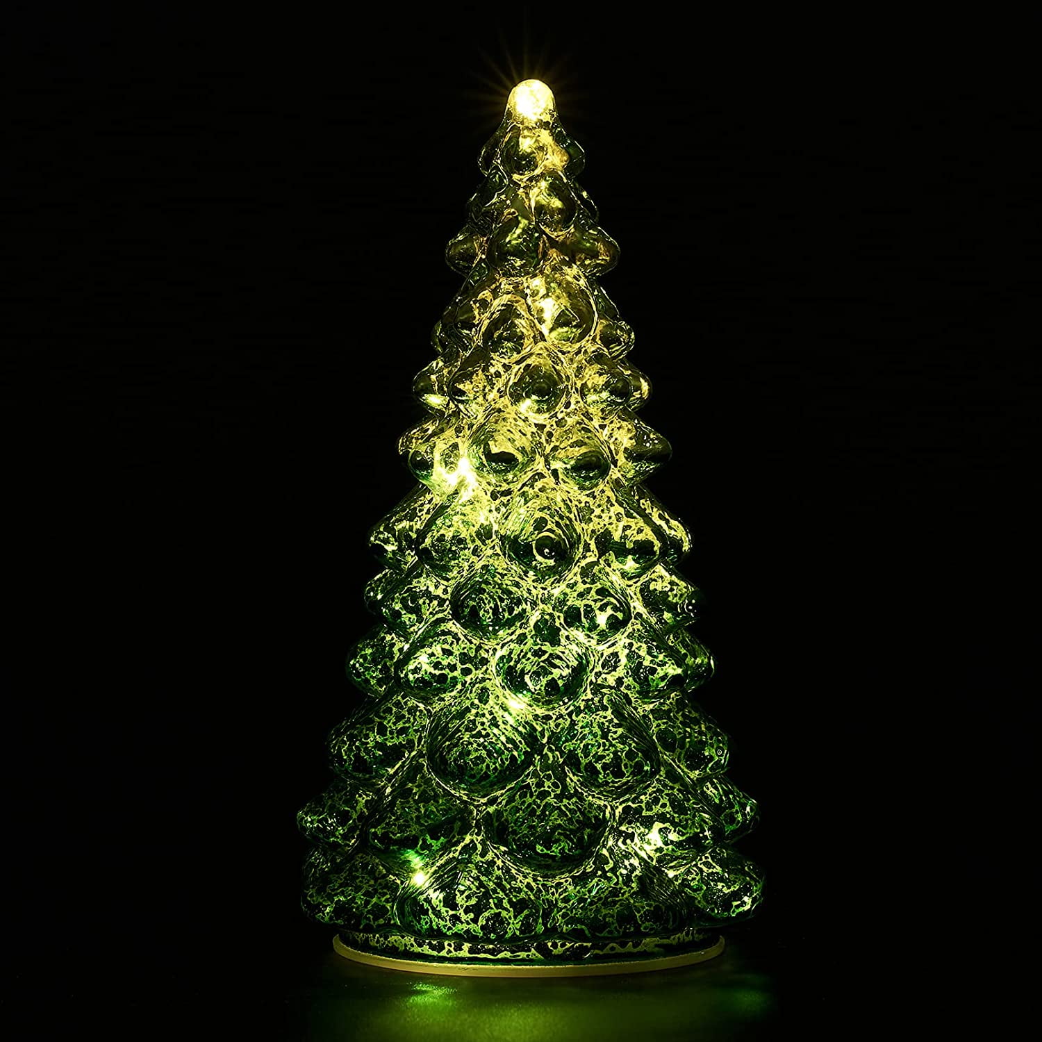 Lighted Glass Christmas Tree Figurine with Timer Mercury Glass ...