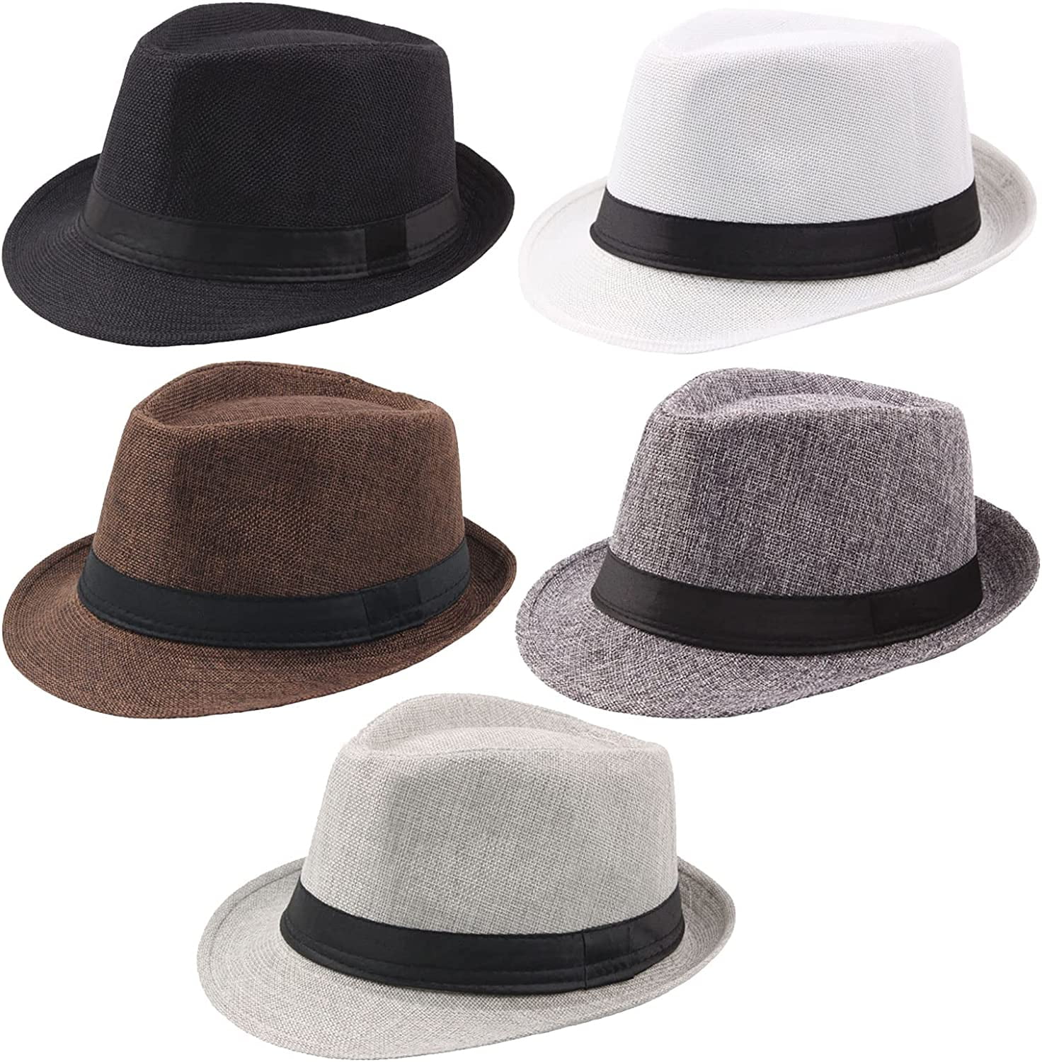 Ultrafun 5 Pack Men Women Fedora Short Brim Classic Summer Beach Sun ...
