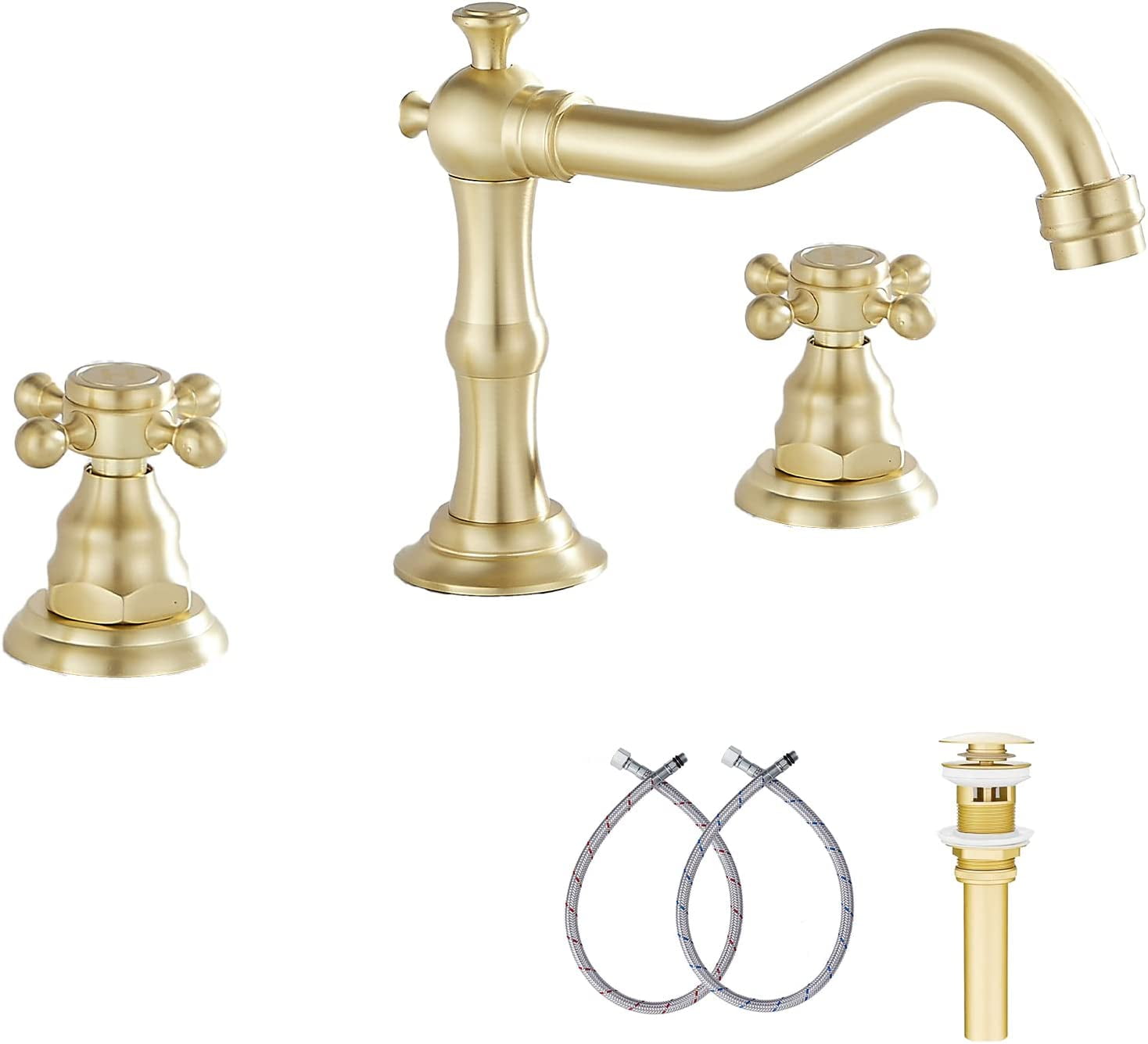 Brushed Gold Bathroom Faucet GGStudy 2 Handles 3 Holes Widespread ...