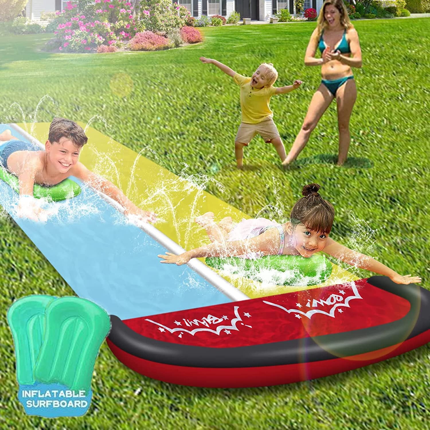 Lavinya Double Lawn Water Slide With 15 7ft Water Slip Backyard Water