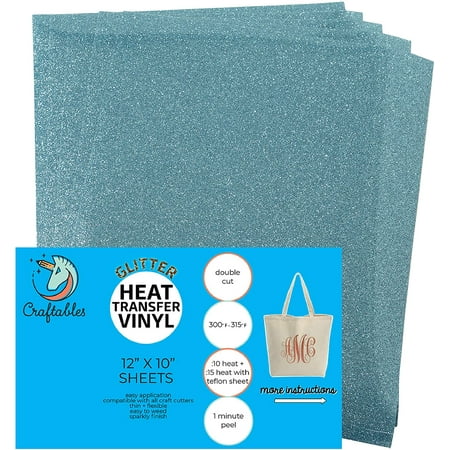 Sky Blue Glitter Heat Transfer Vinyl, HTV - 5 Sheets Sparkling Easy to ...