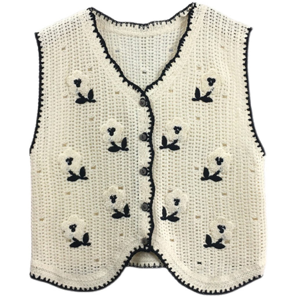 Boho Women Crochet Knit Vest Waistcoat Floral Pattern Sleeveless V-Neck ...