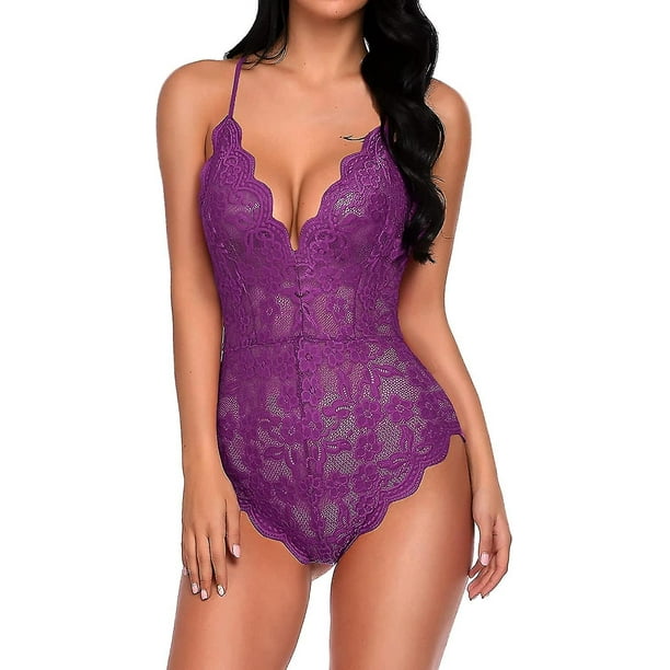 Women One Piece Lingerie Deep V Teddy Sexy Lace Bodysuit Walmart Ca