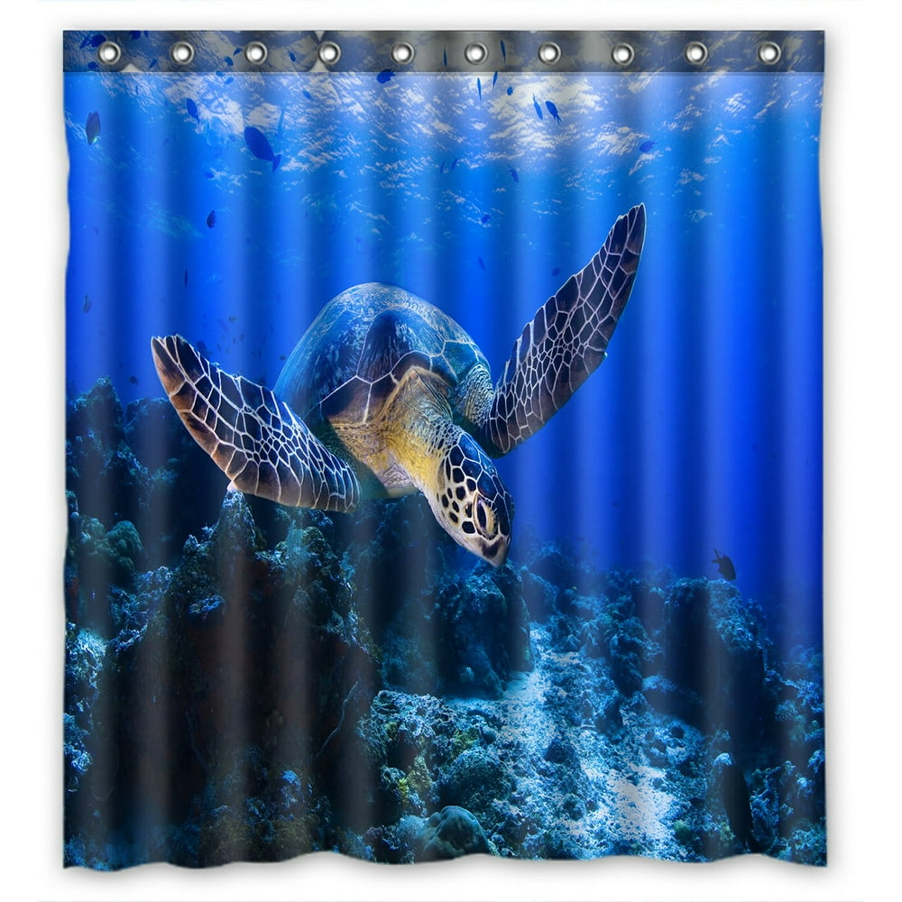 Phfzk Underwater Shower Curtain Sea Turtle And Coral Reef Polyester