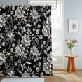 Bathroom Shower Curtain Retro Floral Blossom Flower on Black Waterproof ...