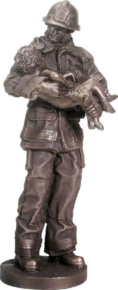 Fire Fighter Holding a Child Statue Figurine Firefighter Fireman ...