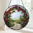 Rose Garden Round Suncatcher – Stained Glass Style Floral Window Decor ...