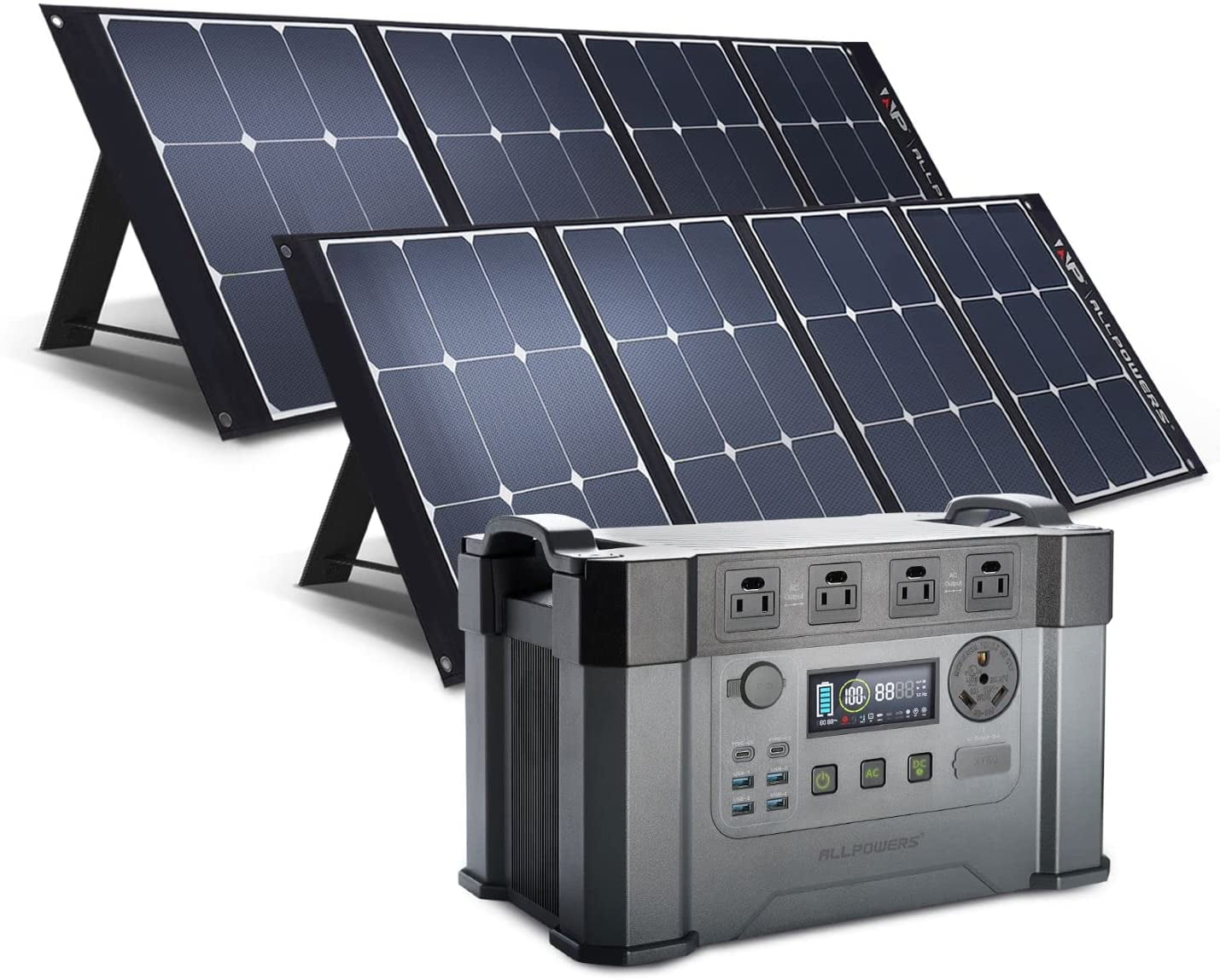 ALLPOWERS S2000 PRO Solar Generator, include 2400W 1500Wh Portable Power Station with 2Pcs 200W ...