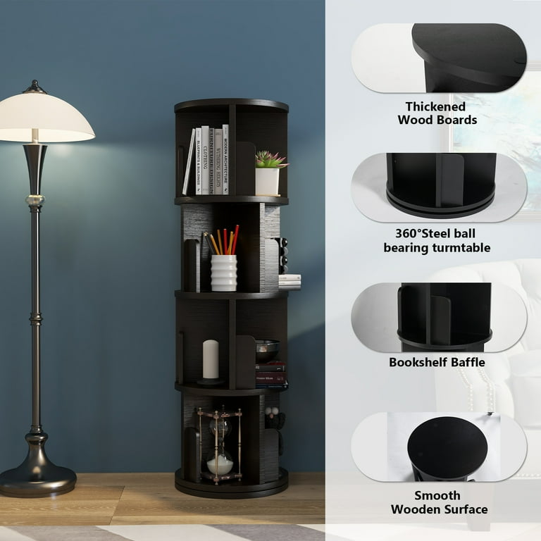 Dvd Shelf Rotating Bookshelf, Wood Revolving 360 Display 4-Tier ...