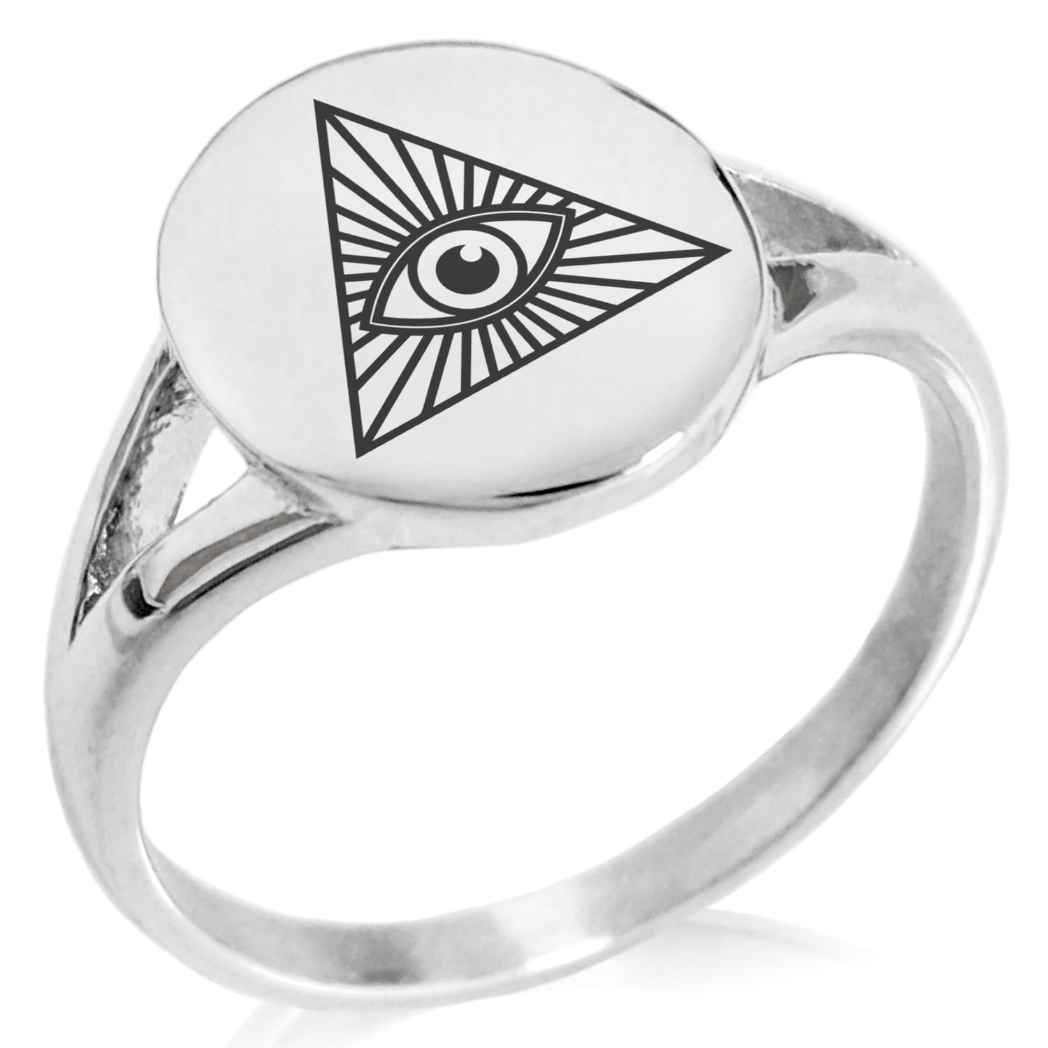 Stainless Steel All Seeing Eye Minimalist Oval Top Polished Statement ...