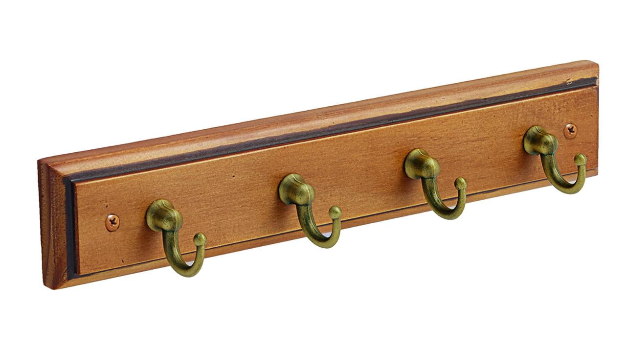 8-5/8 in (219 mm) 4 Hook Honey Pine/Gilded Bronze Key & Gadget Hook ...