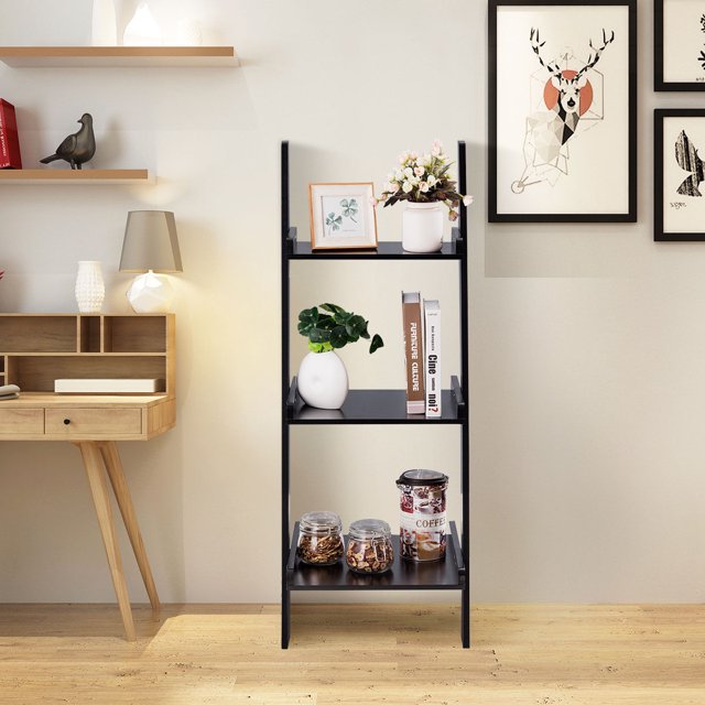 3 Tier Leaning Rack Wall Ladder Book Shelf Bookcase Storage Display ...