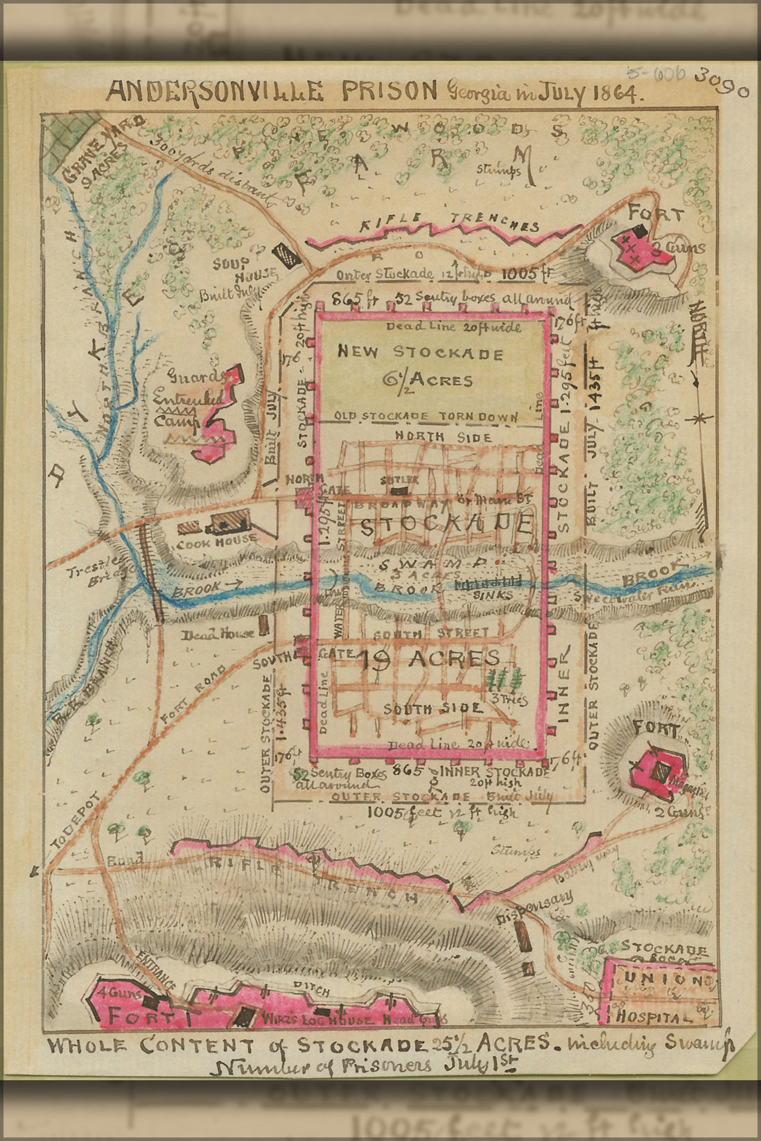 24"x36" Gallery Poster, map of Andersonville Prison, Georgia in July ...