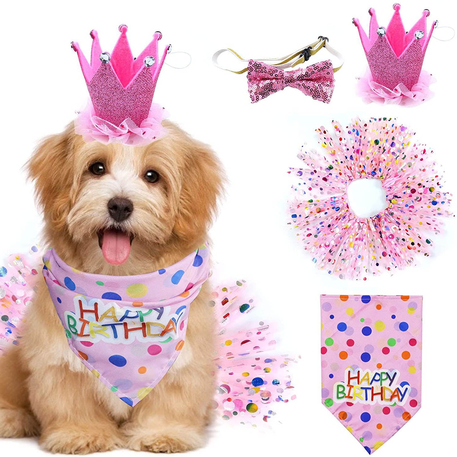 Purple Petsidea Cute Pet Birthday Crown Hat and Bow tie Collar Set for ...