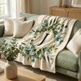 Initial J Flannel Blanket Throw, Letter Theme Eucalyptus Floral Soft ...