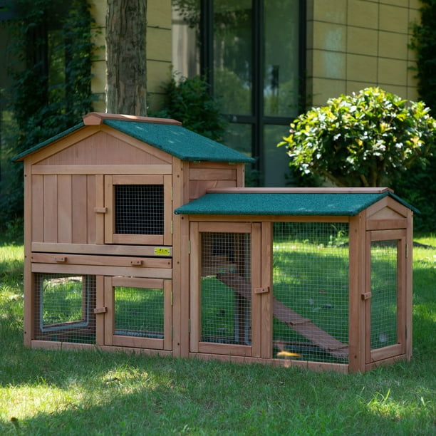 Coziwow 54" Wooden Rabbit Hutch Chicken Coop with Openable Gable Roofs ...