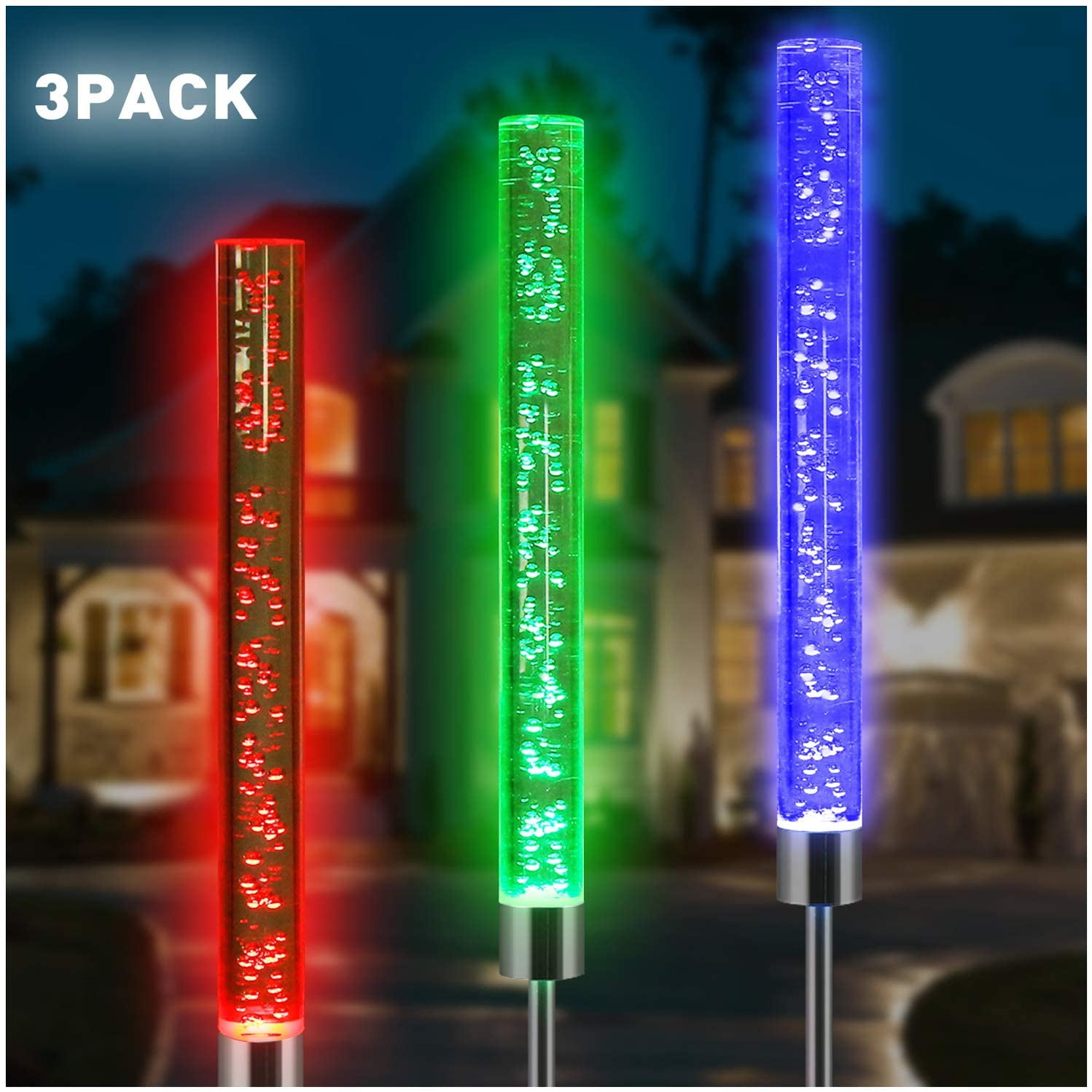 Upgraded Garden Solar Lights Outdoor Solar Acrylic Bubble RGB Color ...