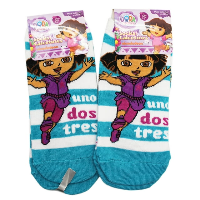 Dora the Explorer Teal/White Striped Kids Socks (2 Pairs, Size 6-8 ...