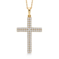 Gem Stone King 10K Yellow Gold White Lab Grown Diamond Pendant Necklace ...