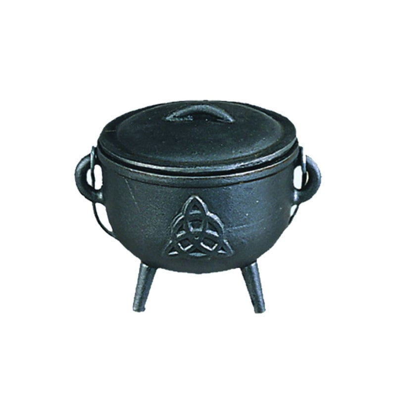 Triquetra 4.5" Small Cast Iron Cauldron with Lid and Carry Handle for ...