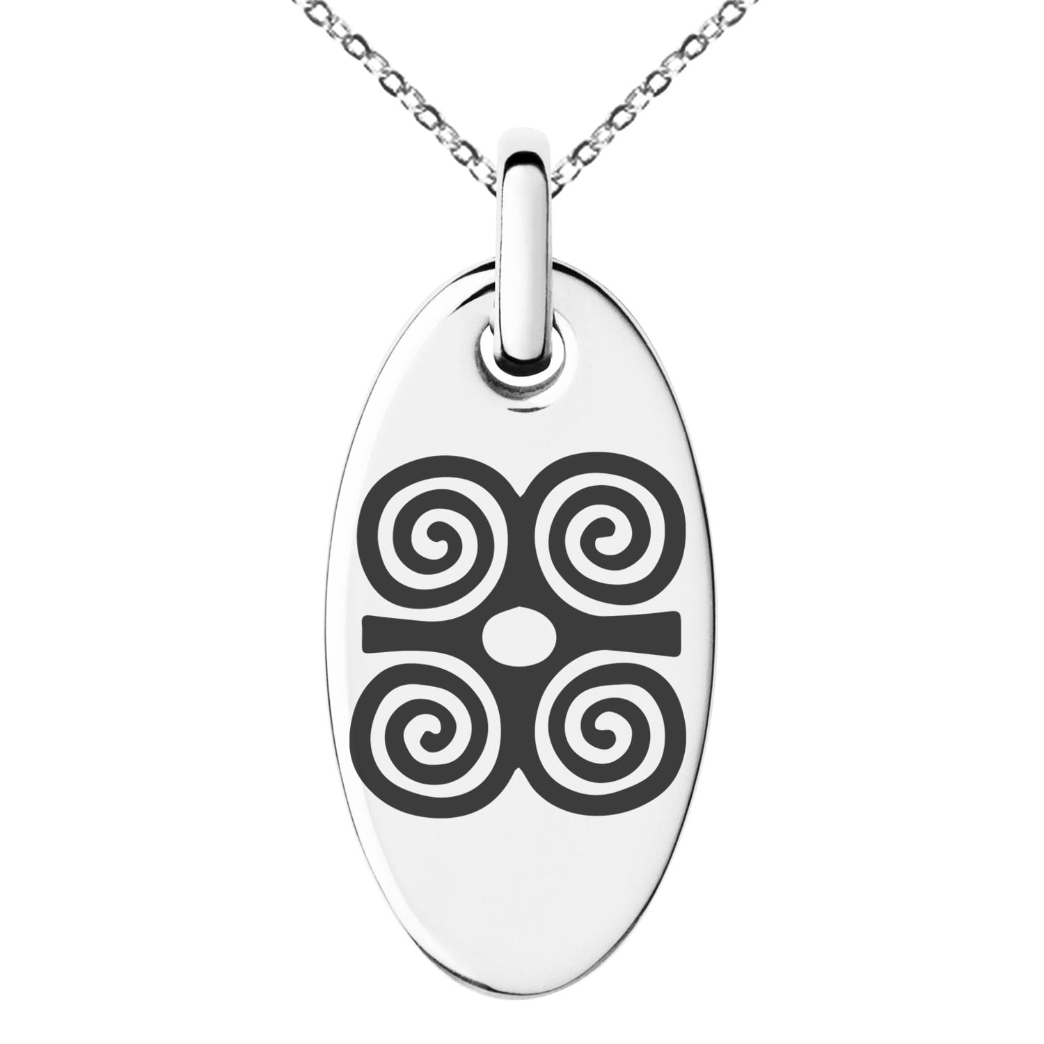 Stainless Steel Aztec Strength Rune Engraved Small Oval Charm Pendant ...