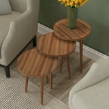 PAK HOME - Set of 3 Pine Wood Nesting End Tables with Wood Legs, Round ...