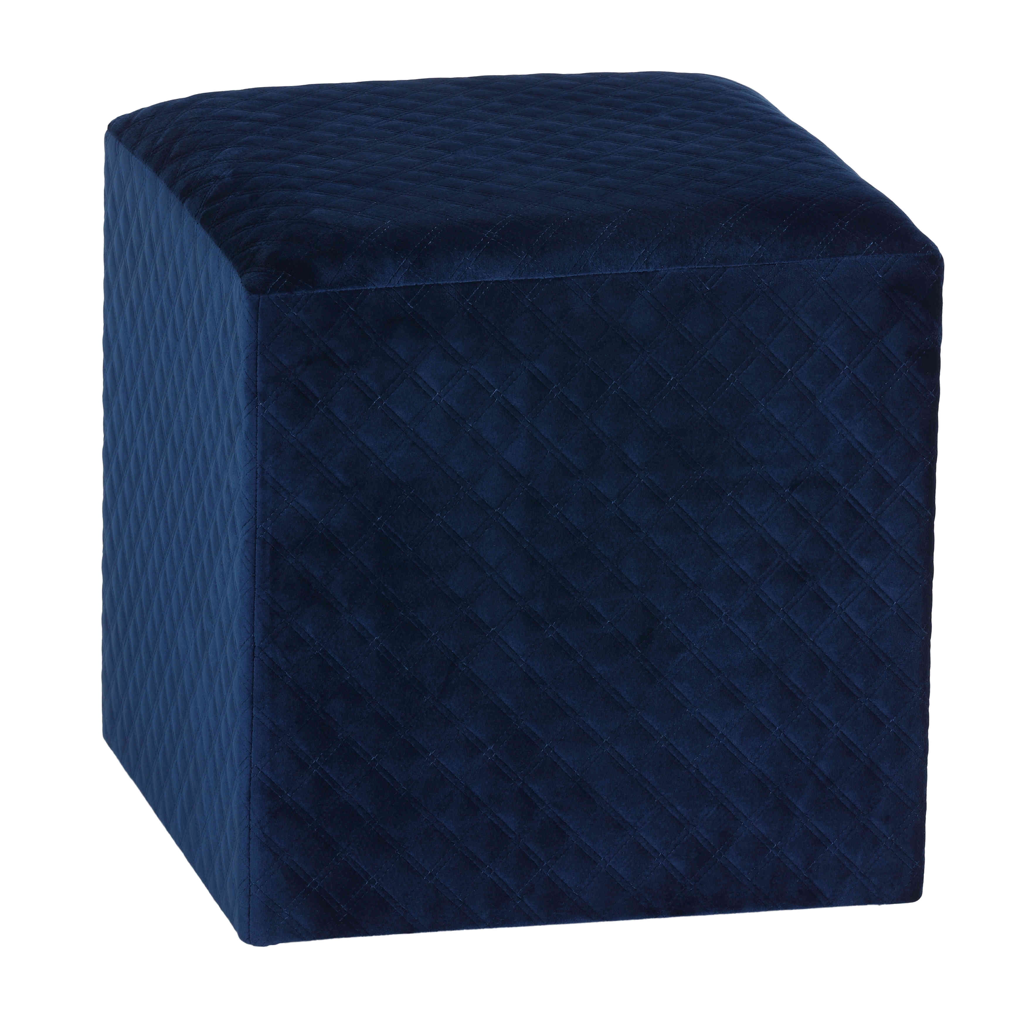 Cortesi Home Sooki Cube Ottoman with Diamond Stitching in Navy Blue ...