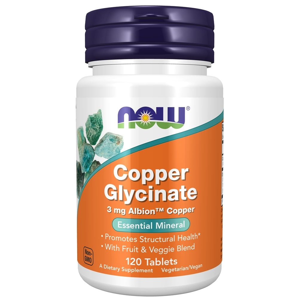 NOW Foods - Copper Glycinate Essential Mineral 3 mg. - 120 Tablets ...