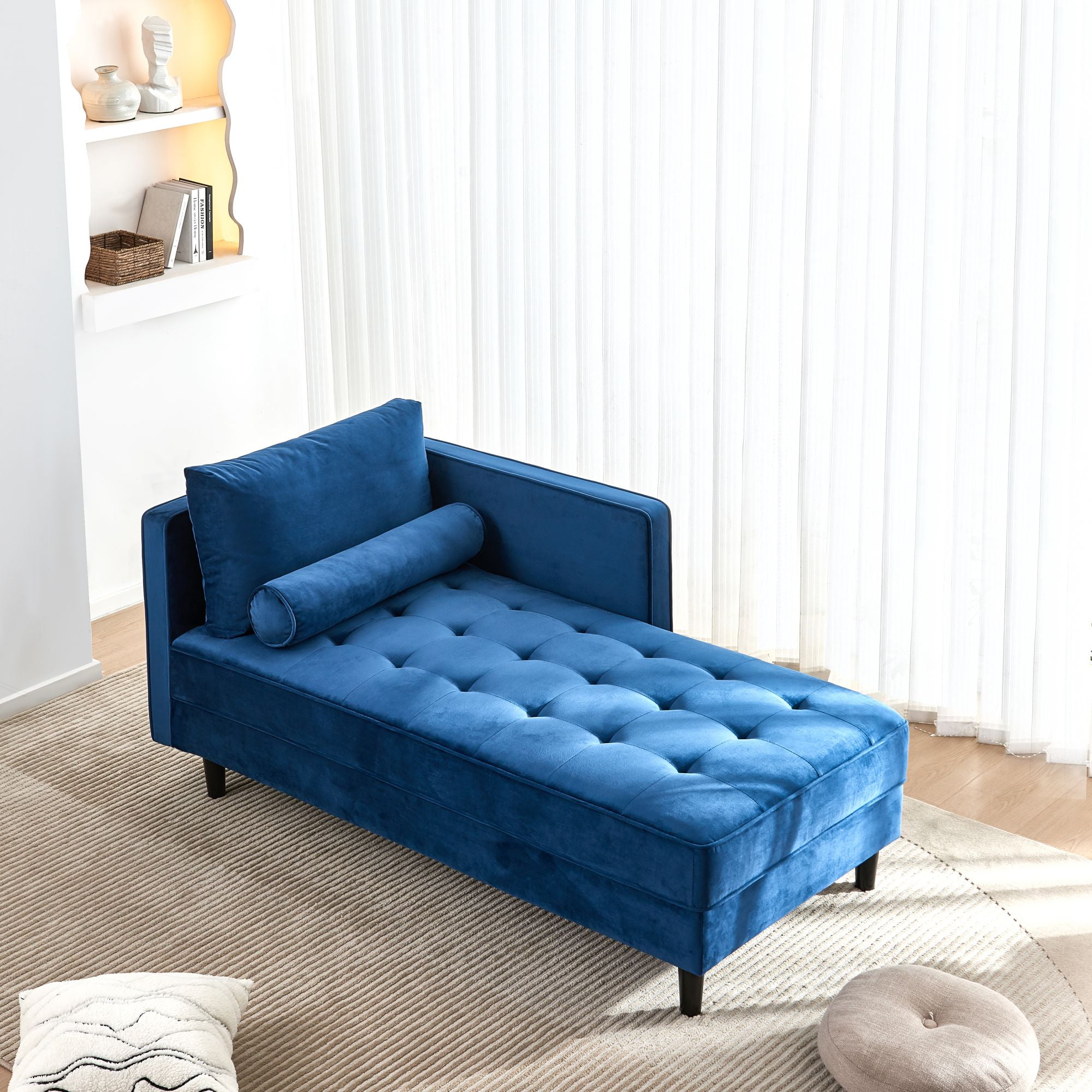 64 inch Sleeper Chaise Furniture, 3-Seater Velvet Couch, Soft Tufted ...